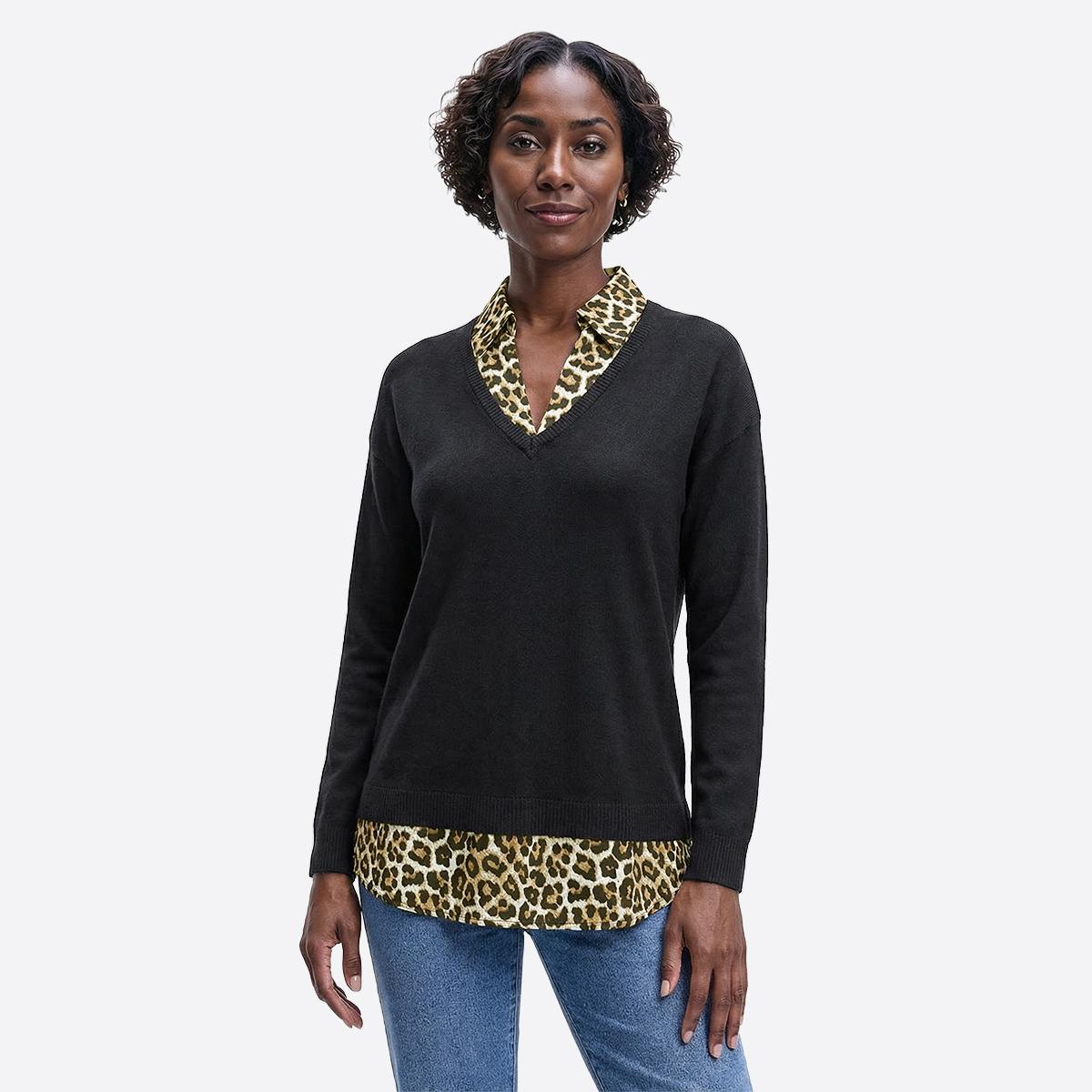 Click here for Womens Adrianna Papell Leopard V Neck Two In One S... prices